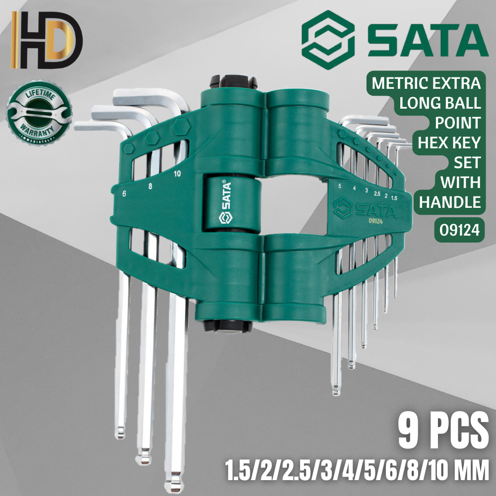 SATA 9 PCS Extra Long Ball Point Hex Key Set With Torque Handle / 09124 ...