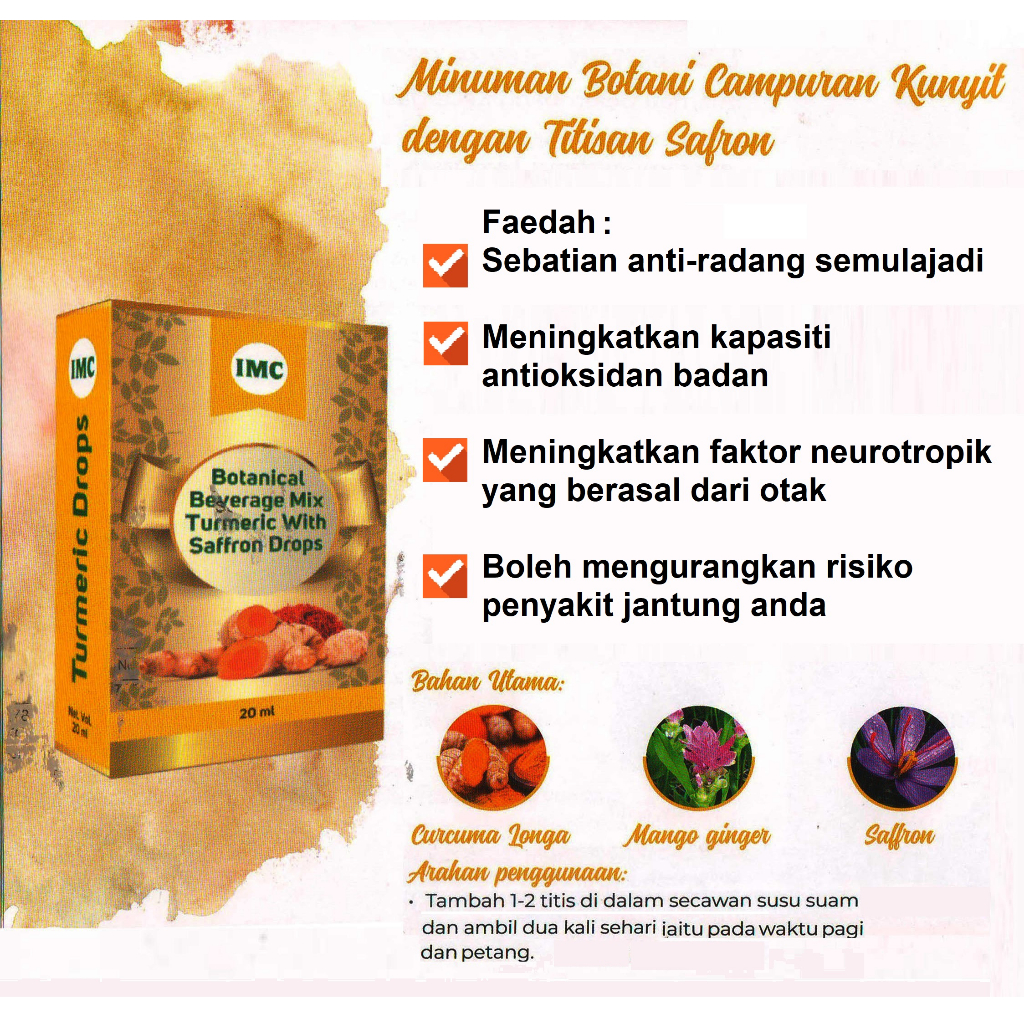 IMC Botanical Beverage Mix Turmeric With Saffron Drops minuman botani ...