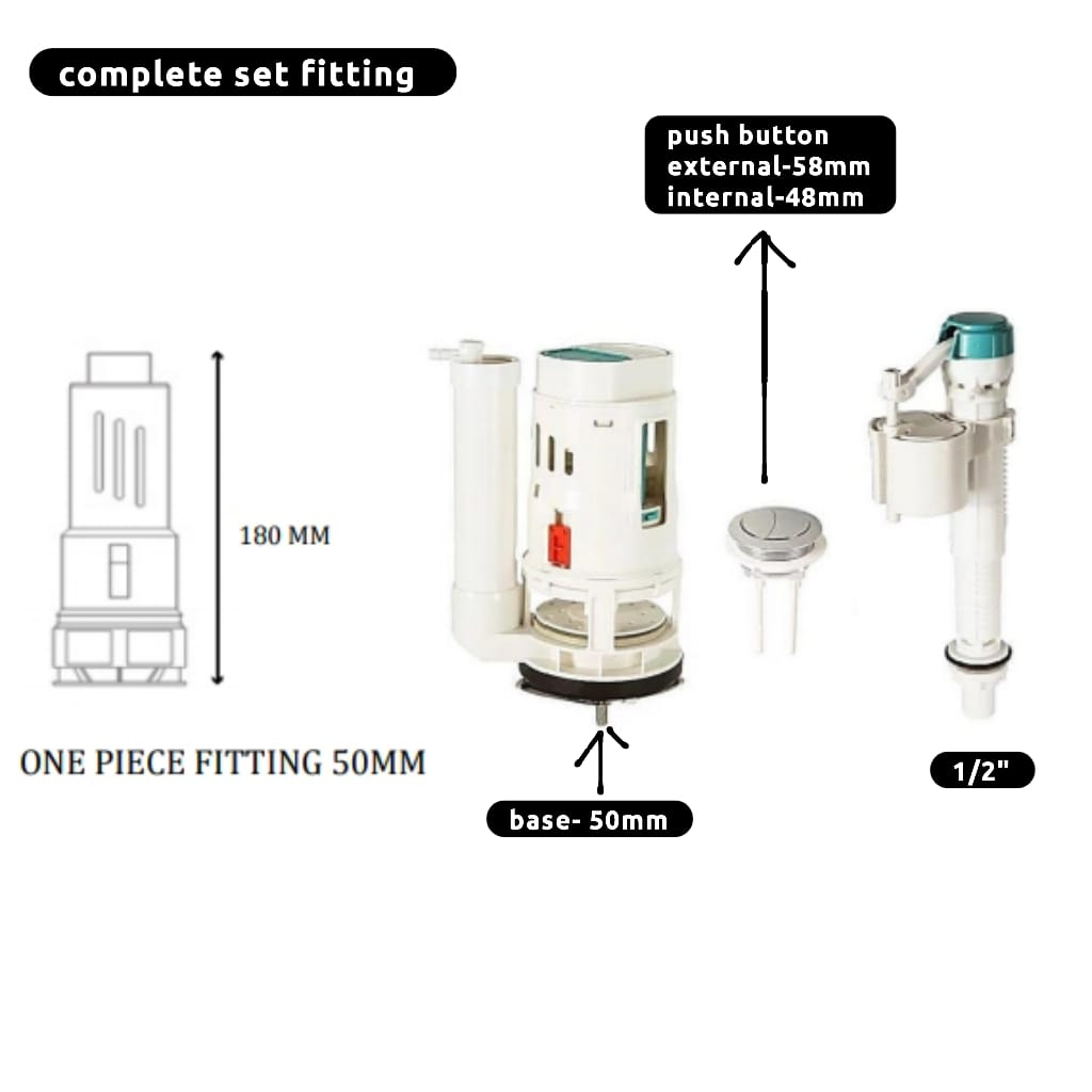 ONE PIECE WATER CLOSET FITTINGS 50MM c/w PUSH BUTTON 58MM, BOTTOM INLET ...