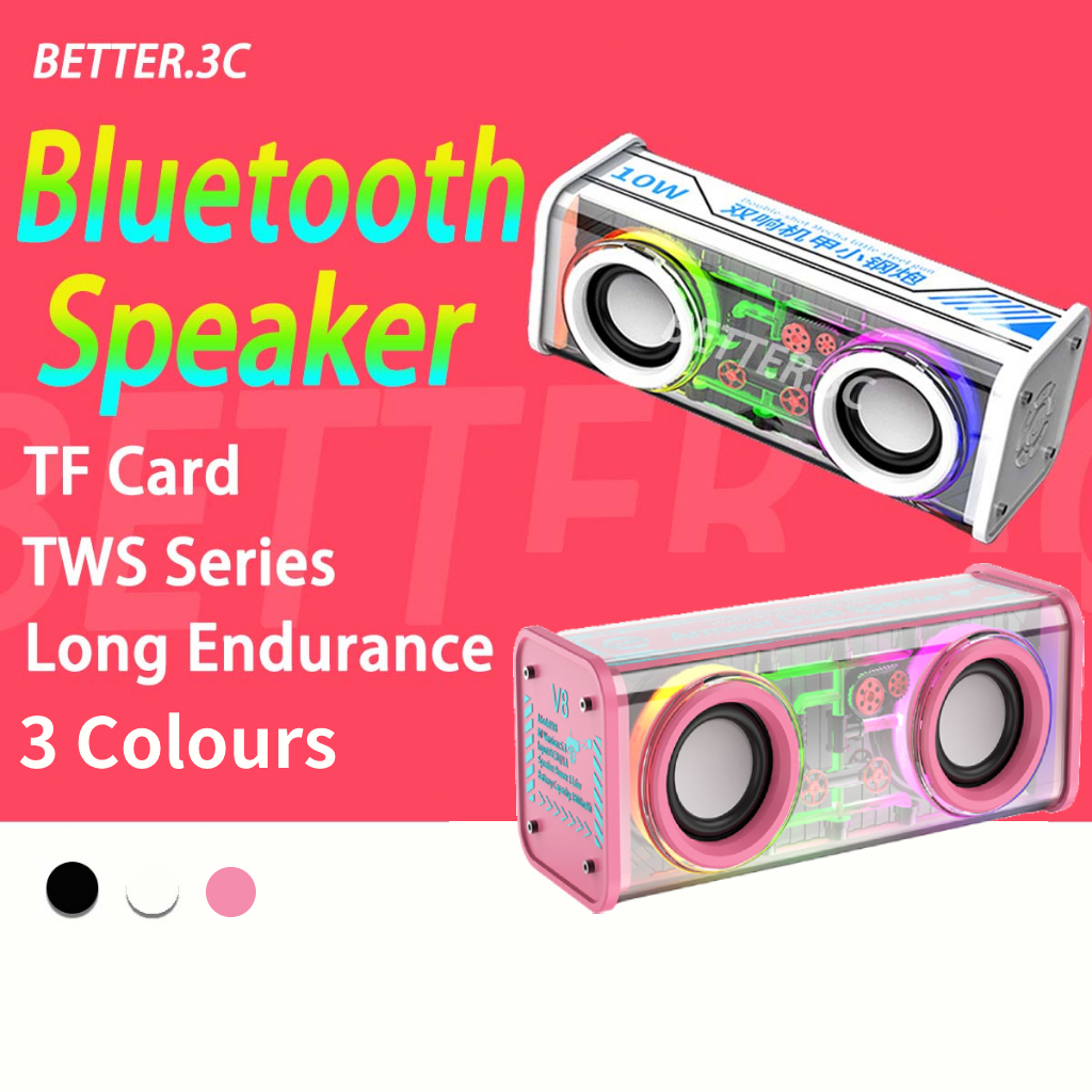 V8 Bluetooth Speaker Transparent Speaker LED TWS Series Surround TF ...