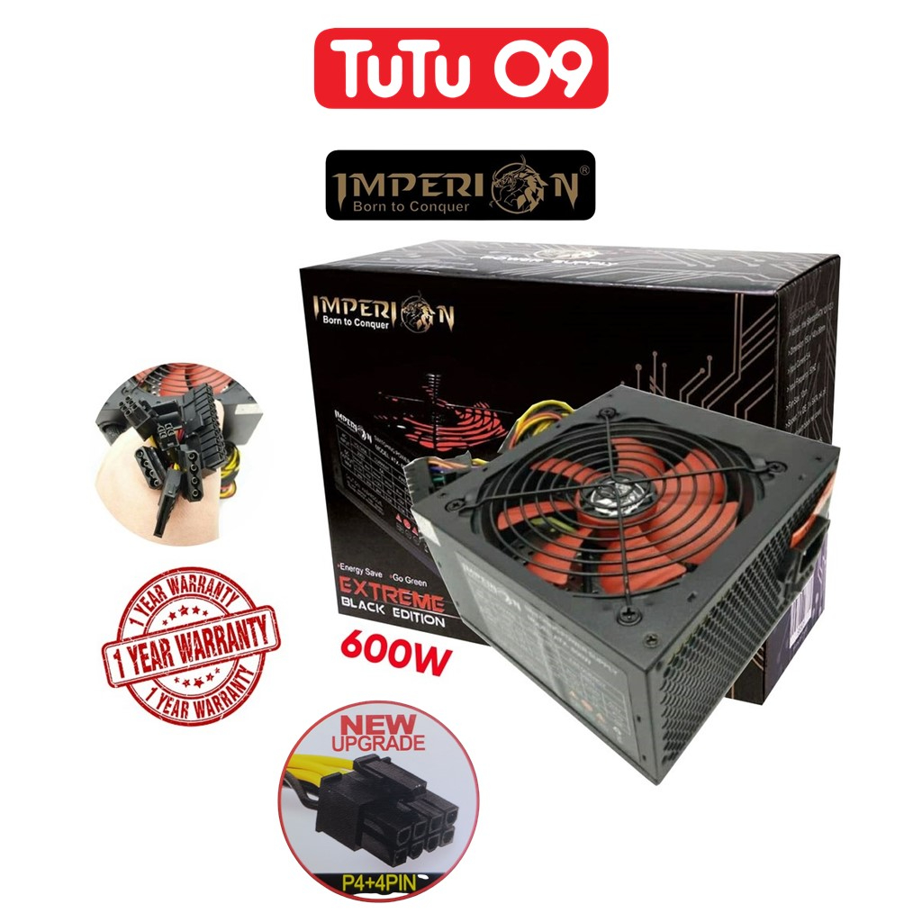 Imperion ATX 600W Extreme Series Black Edition Power Supply Unit 6Pin ...