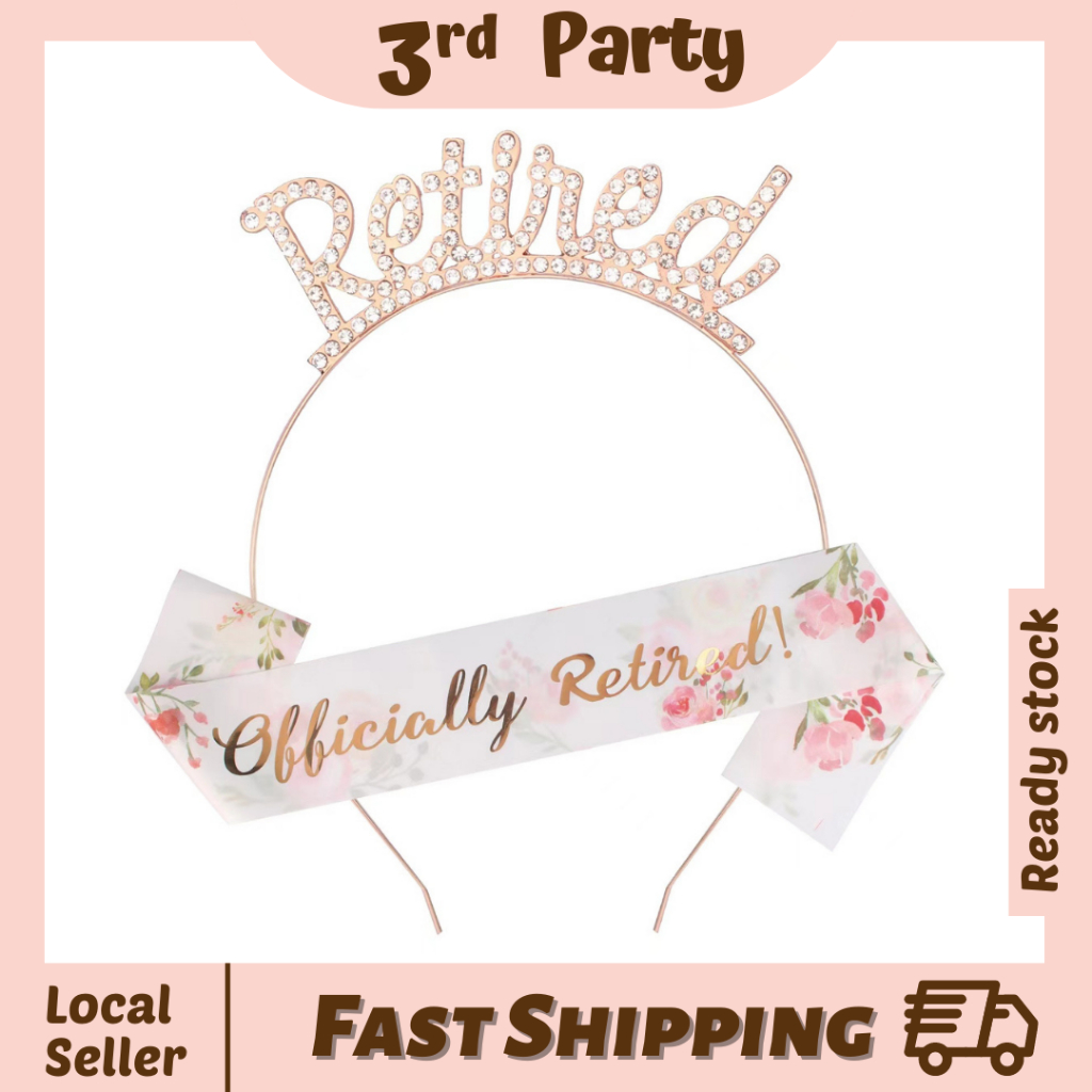 Officially Retirement Sash Shoulder Strap Retired Rhinestone Headband ...