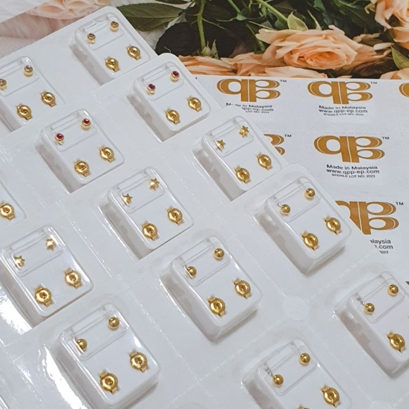 🇲🇾READY STOCK🇲🇾Gold Plated #3mm ( QPP Ear Piercing Earrings ) Subang ...