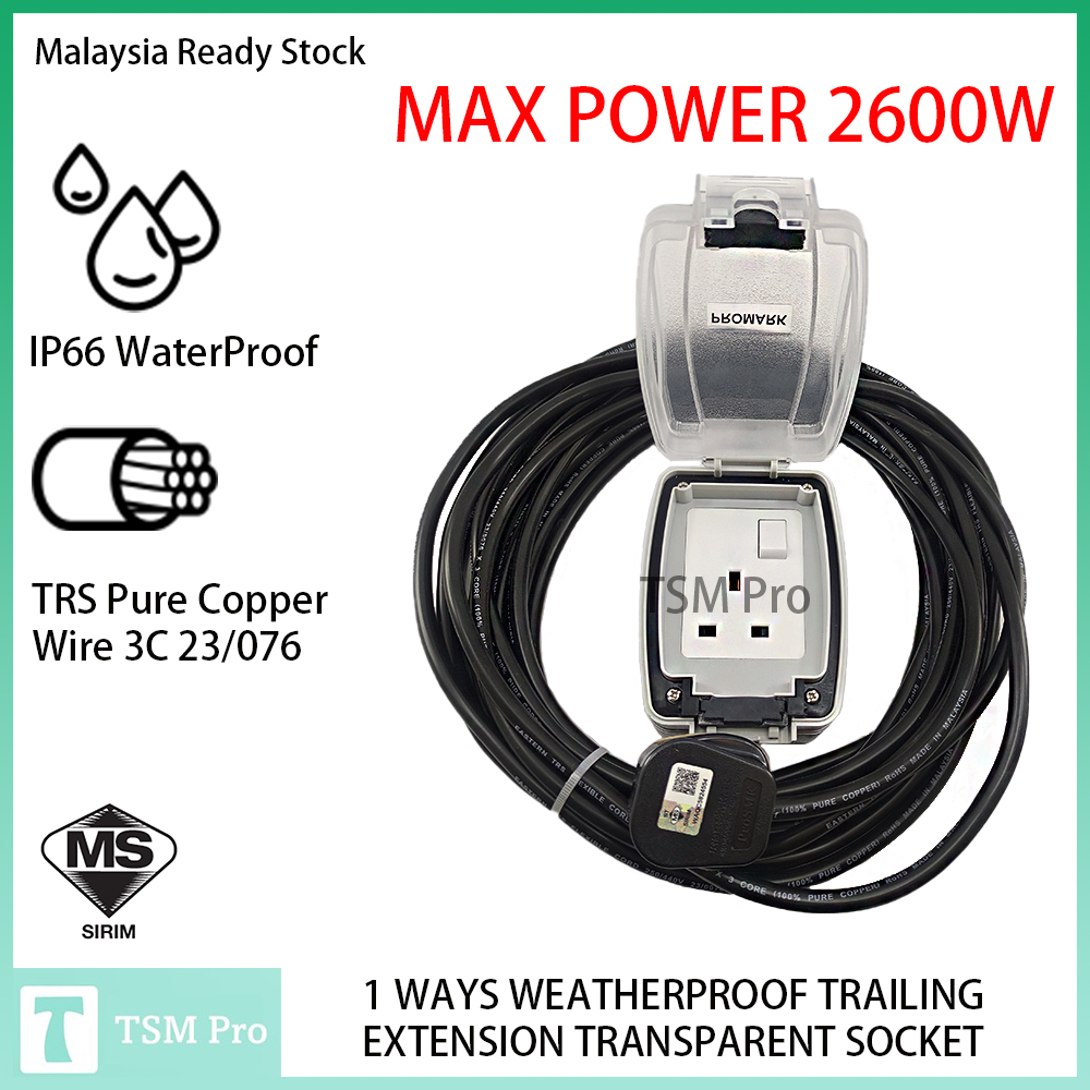 HEAVY DUTY TRAILING EXTENSION SOCKET 3/6/10/15/20 076 TRS cable (pure ...
