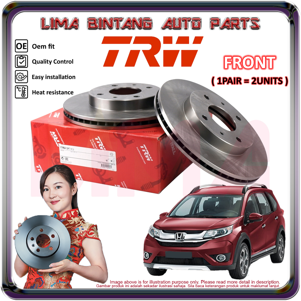 Honda Br-V Brv DG1 Front Brake Disc Rotor 1Pair TRW *Original* (2017 ...