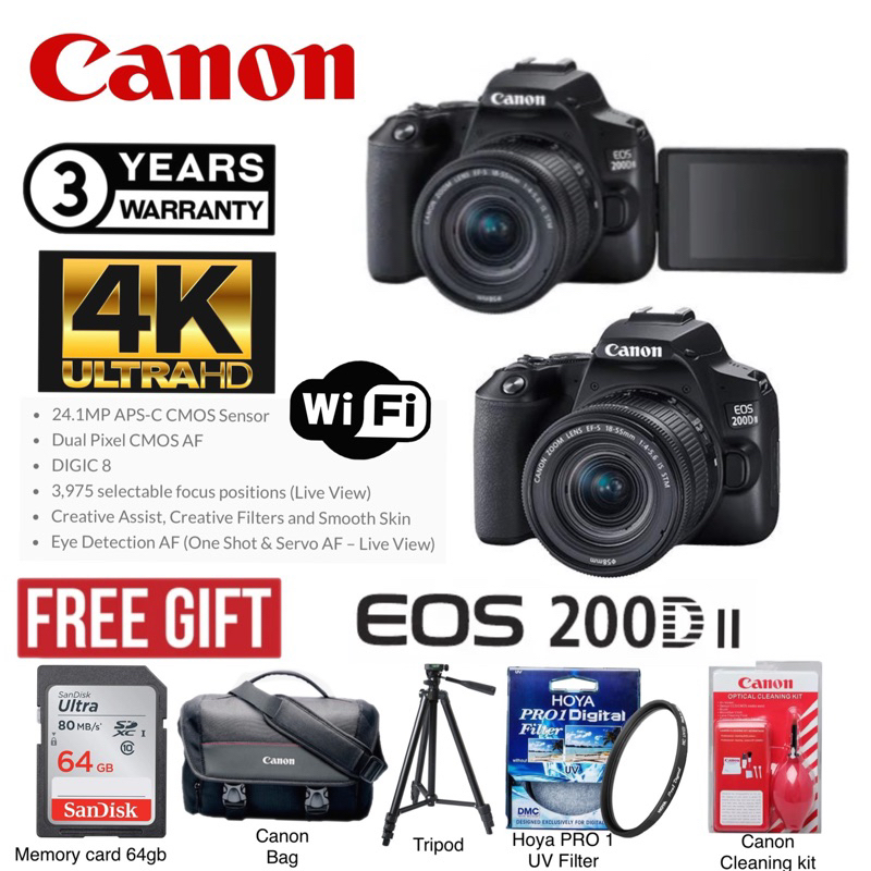 Canon EOS 200D MARK II 18-55mm STM 4K recording 24mp 3 years warranty ...
