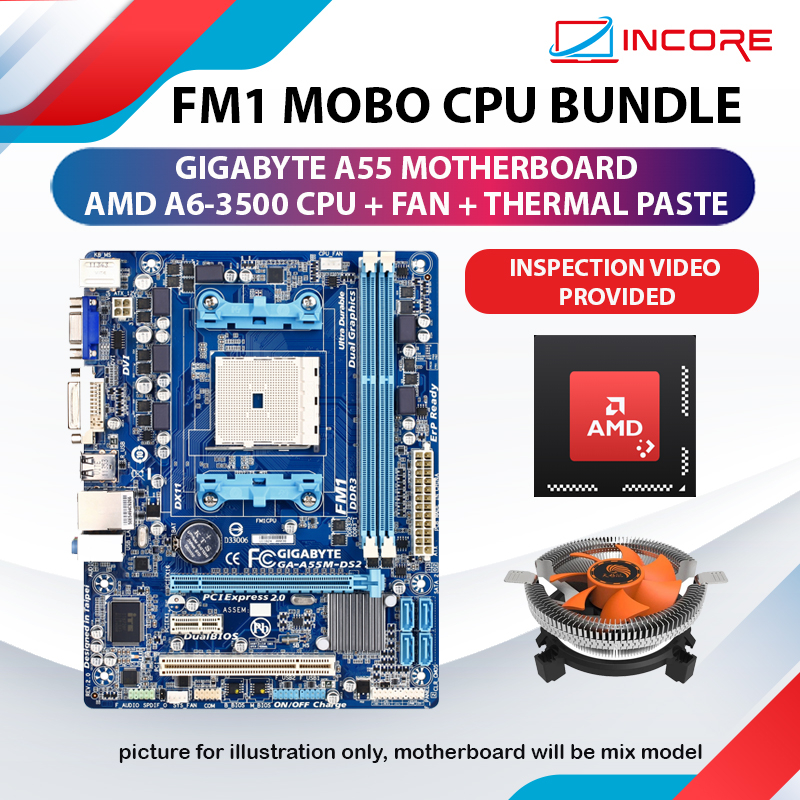 Bundle - Gigabyte A55M-DS2 with AMD A6-3500 Tri Core Socket FM1 ...