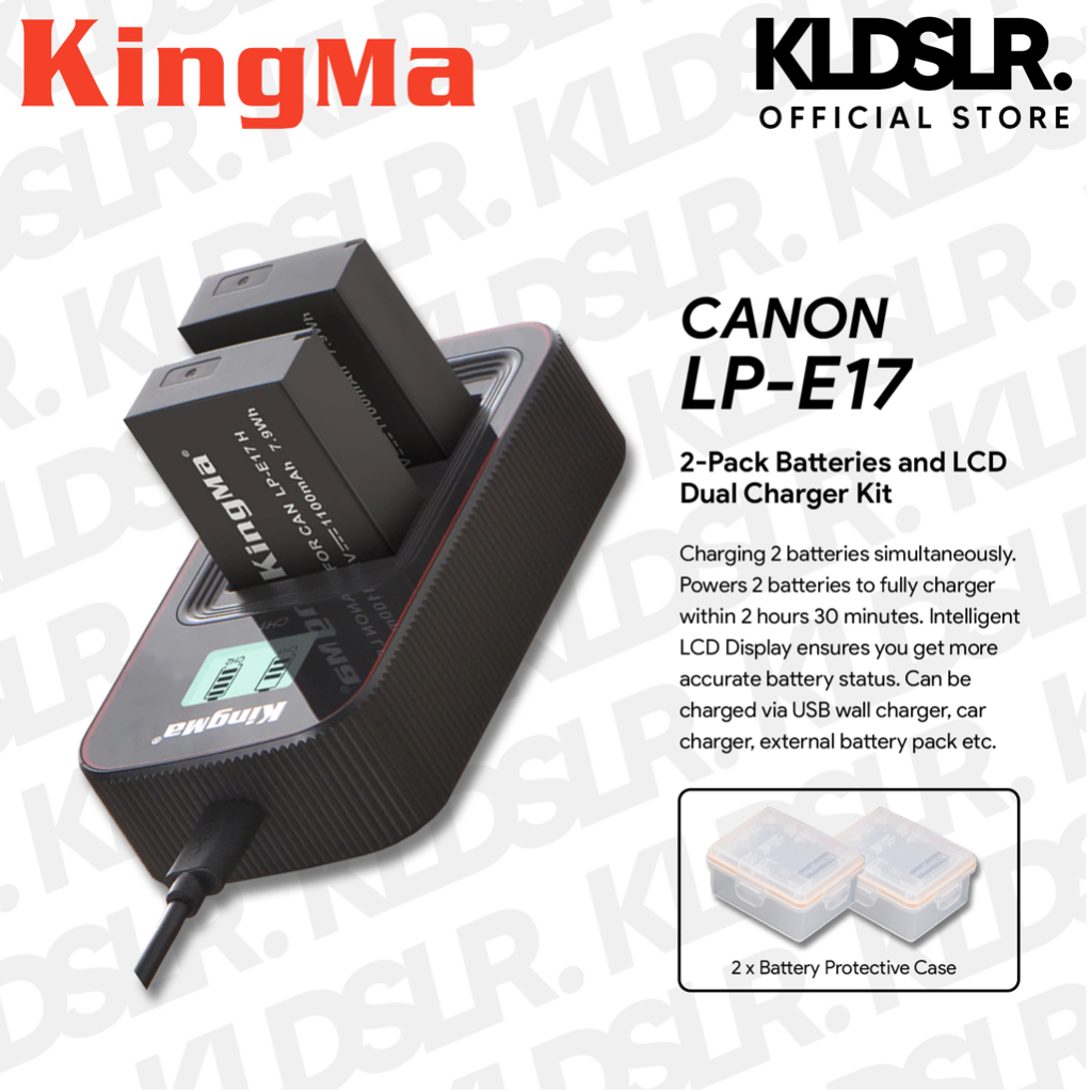 KingMa LP-E17 / LPE17 Battery & LCD Dual Charger Set for Canon EOS RP/ EOS R8/ 760D/ 800D/ 850D ...