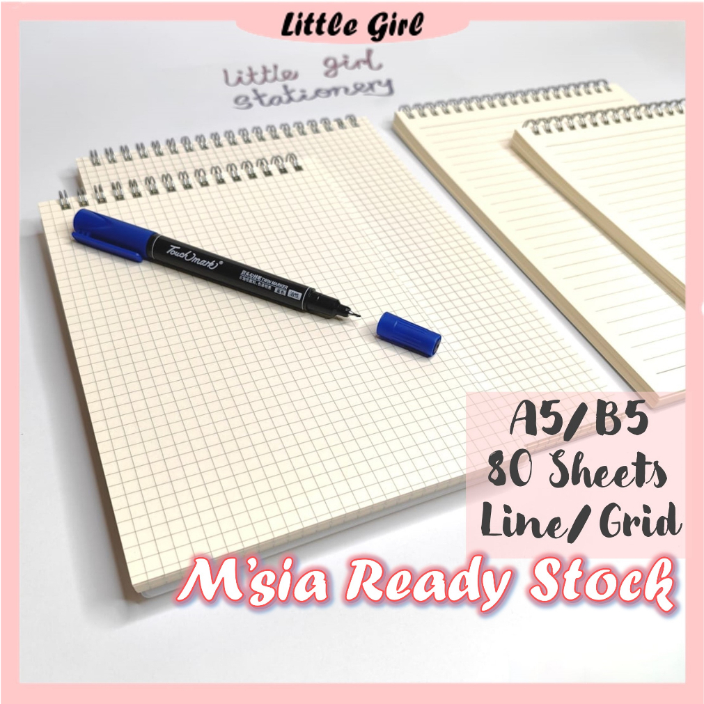 A5 B5 Spiral Notebook 160 Pages | Up Flip Coil Notebook | Grid / Line ...