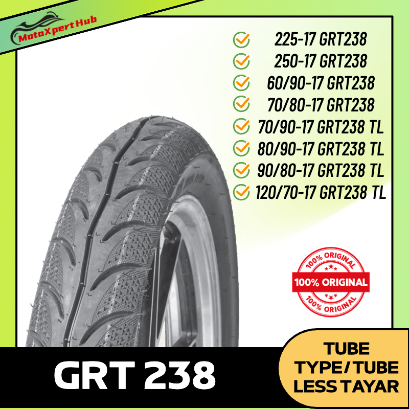GRT Motorcycle Tubeless/Tubetype Tyre GRT238 Motor Tube Type Tayar 250-17 60 90 17 797 897 120/ ...