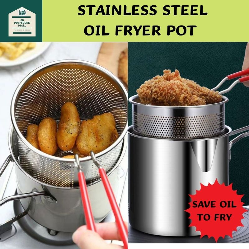 Tall & Mini Deep Frying Pot Kitchen Fryer With Strainer 304 Stainless ...