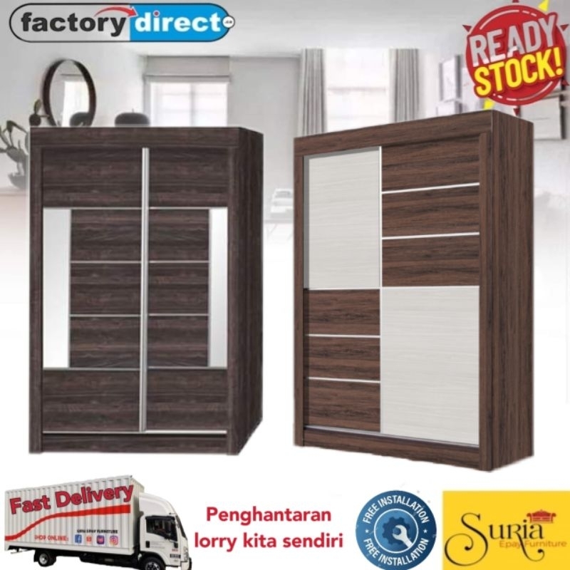 Suria 4ftx6ft / 3.5ftx6ft Wardrobe with 2 sliding doors white and wenge ...
