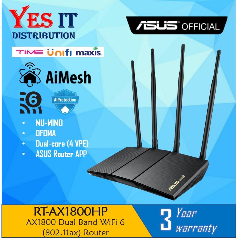 Asus RT-AX1800HP AX1800 Dual Band WiFi 6 with Ultra-fast WiFi Speed MU ...