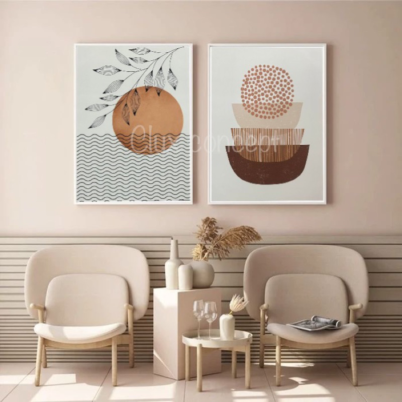 (set of 2 with framed) (💢FLAT SURFACE 💢)Nordic simple abstract lines ...