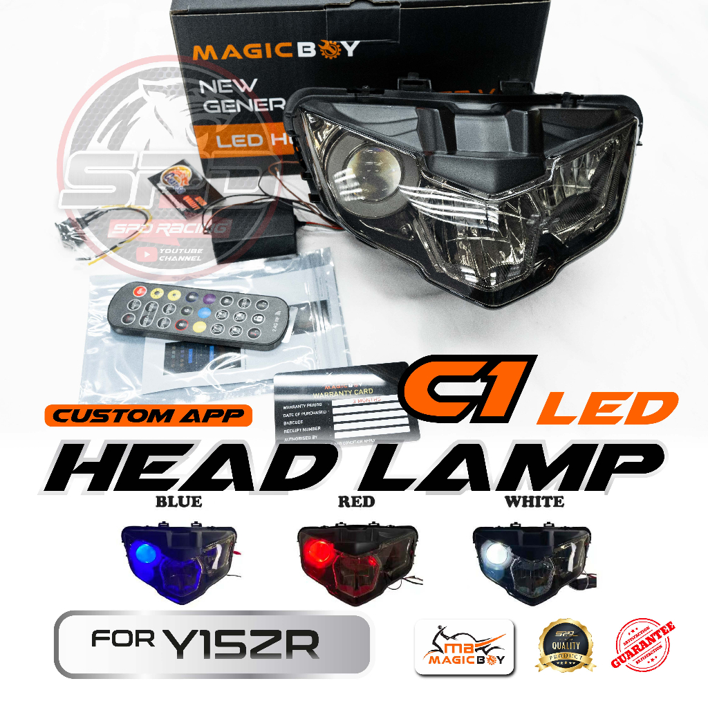 Head Lamp LED C1 (Custom App) (Blue/ Red/ White) Magic Boy For Y15ZR ...