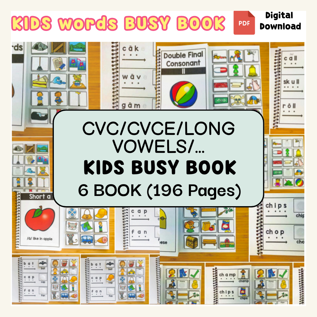 Printable English CVC CVCE Words busy book for kids learning long ...