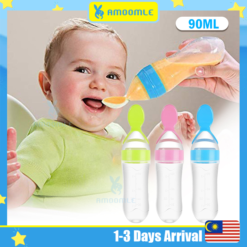 【ReadyStock】Silicone Baby Food Squeeze Feeder With Spoon Cover Easy ...