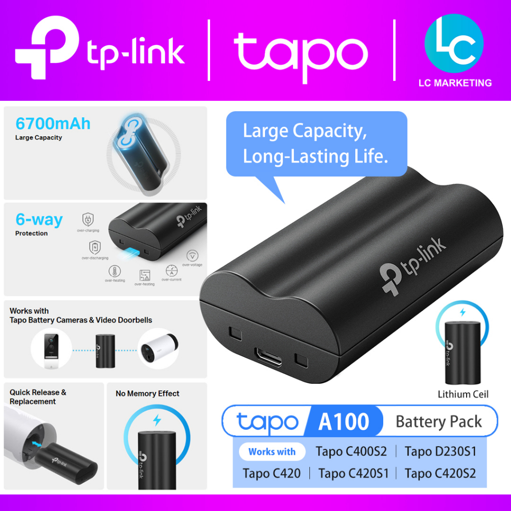 TP-Link Tapo A100 Battery Pack for Tp-link Tapo Battery Camera C400s2 ...