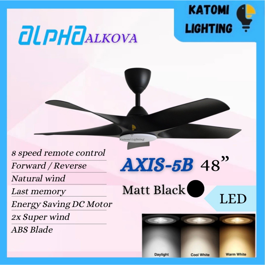 ALPHA Alkova Axis LED Ceiling Fan 42' 48' 56' DC Motor 5 blade with ...