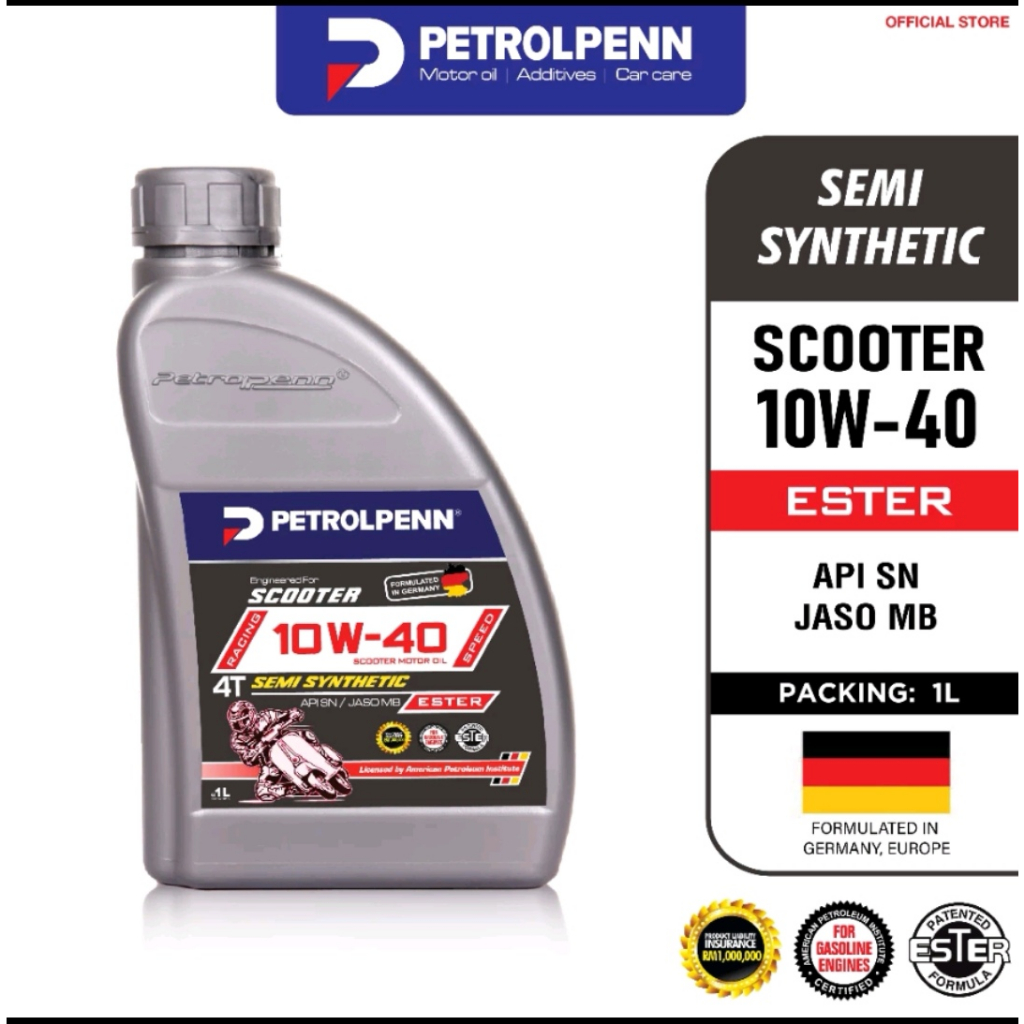 PETROLPENN Scooter 4T 10W-40 [ESTER] Semi Synthetic (1L) Motorcycle Engine Oil API SN / JASO MB ...