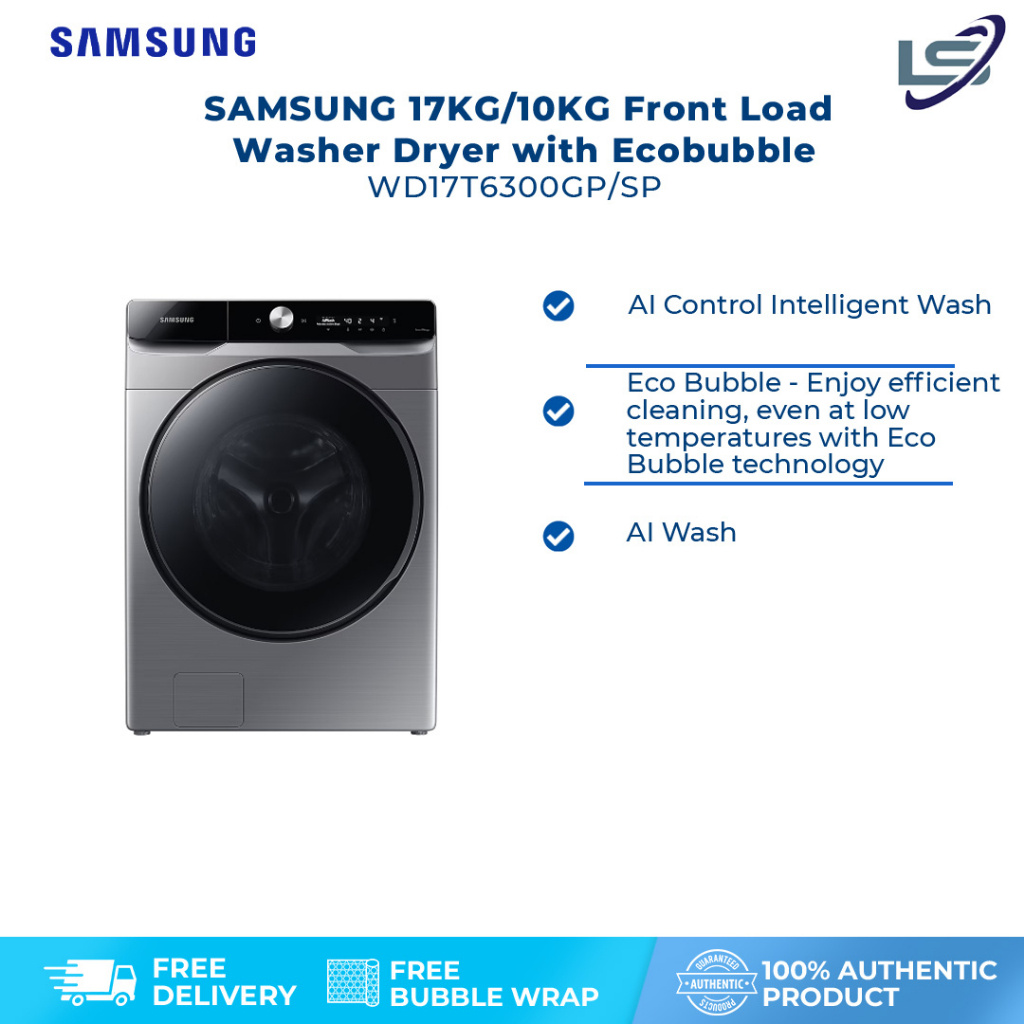 SAMSUNG 17KG/10KG Front Load Washer Dryer with Ecobubble WD17T6300GP/SP ...
