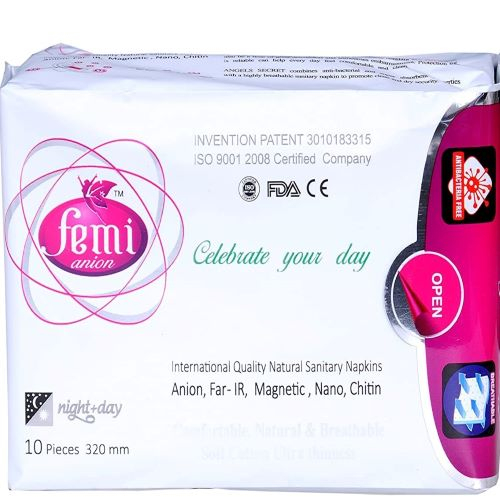 Femi Anion Sanitary Napkins use night + day (10 pieces per pack) Ready ...