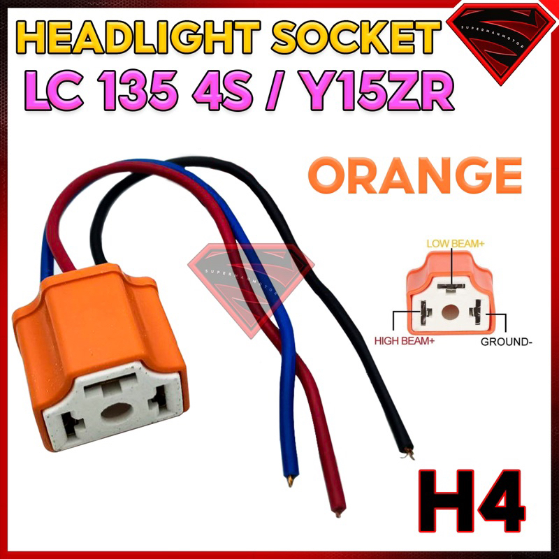 HEAD LAMP SOCKET LC 135 V1 V2 V3 EX5 LC135 NEW V4 V5 V6 Y15 Y15ZR V1 (H4) SOCKET LAMPU DEPAN ...