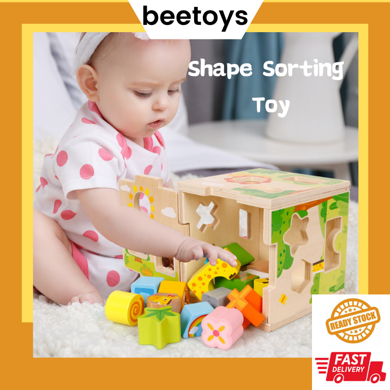 Ohye 15 Holes Shape Sorting Toy Cube Activity Shape Sorter Toys Wooden ...