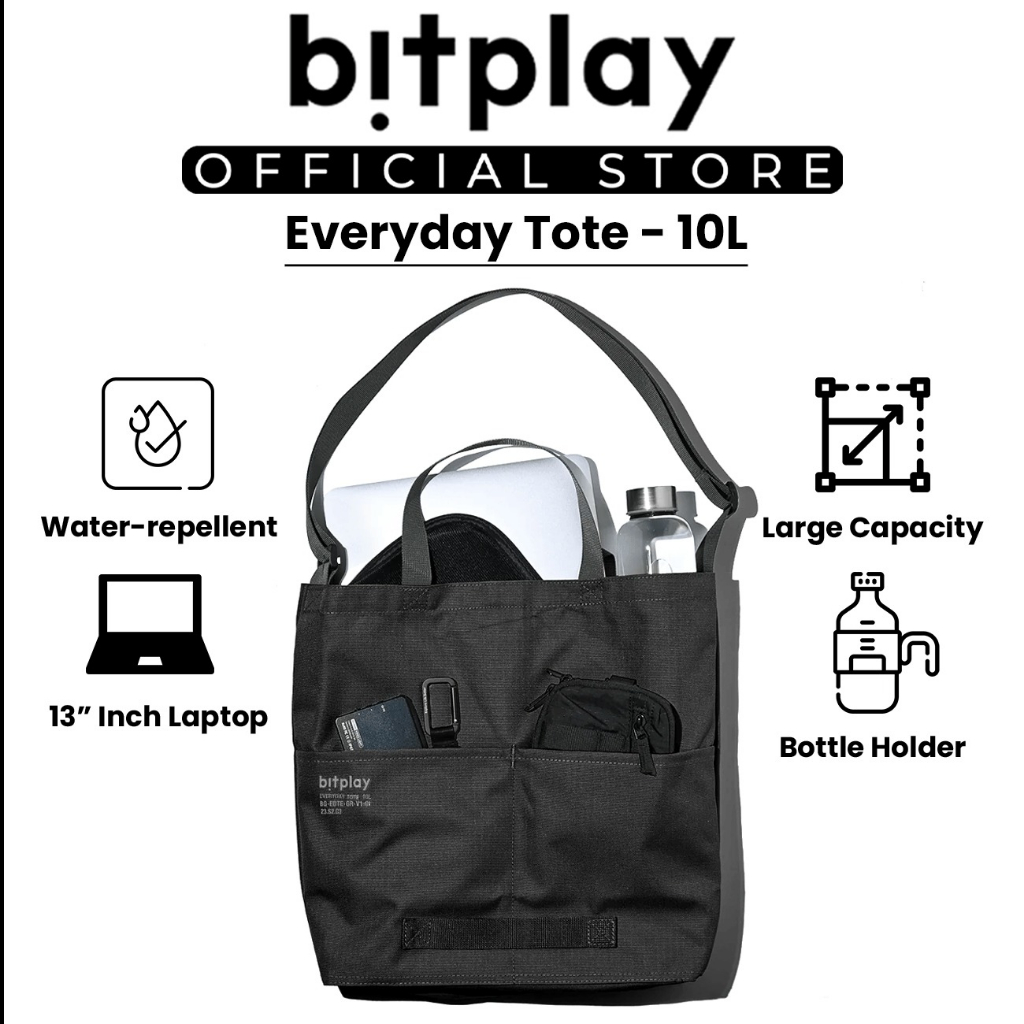 Bitplay Everyday 10L Tote Bag Water-Repellent With Pockets and Zippers Suitable For Shopping ...