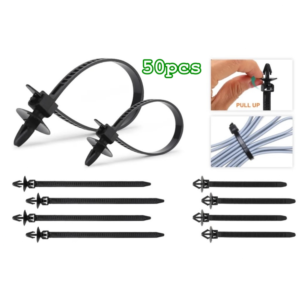 50pcs Car Cable Tie Cable Clip Zip Tie Wire Tie Zipper Clip Rivet Zip ...
