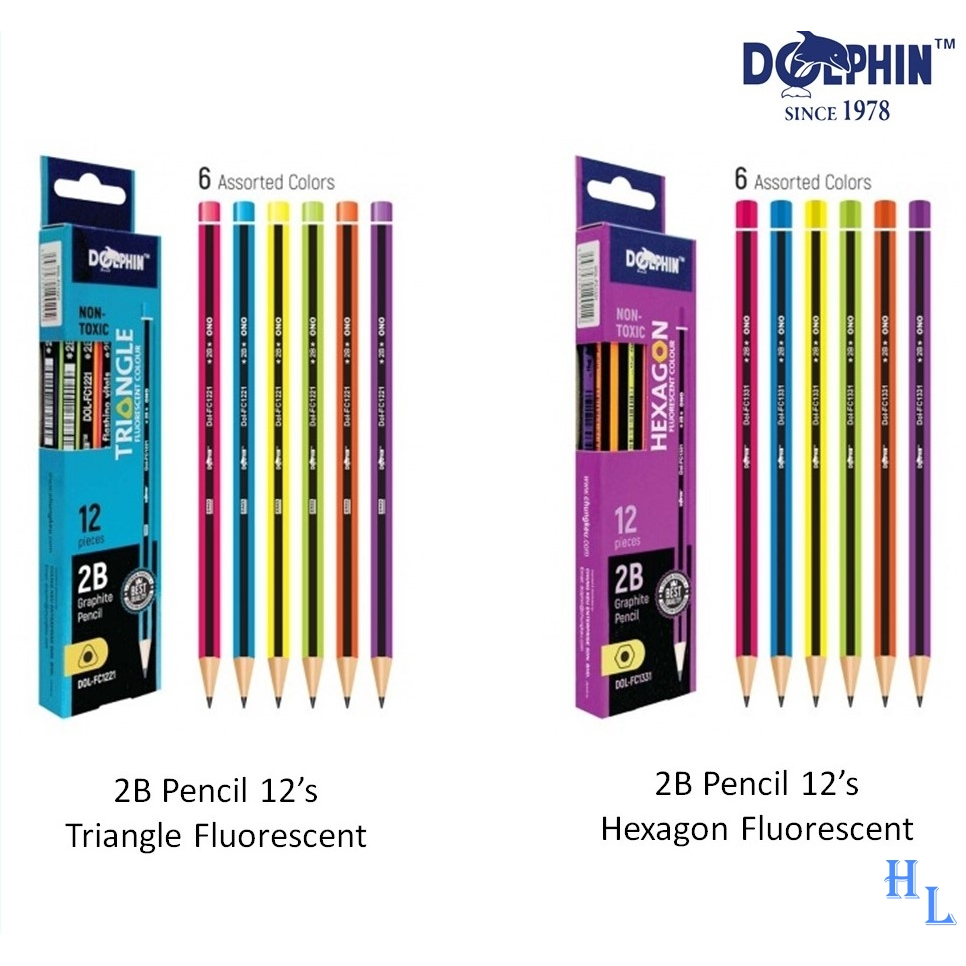 Dolphin 12's 2B Pencil Triangle/Hexagon Fluorescent Color (DOL-FC1221 ...
