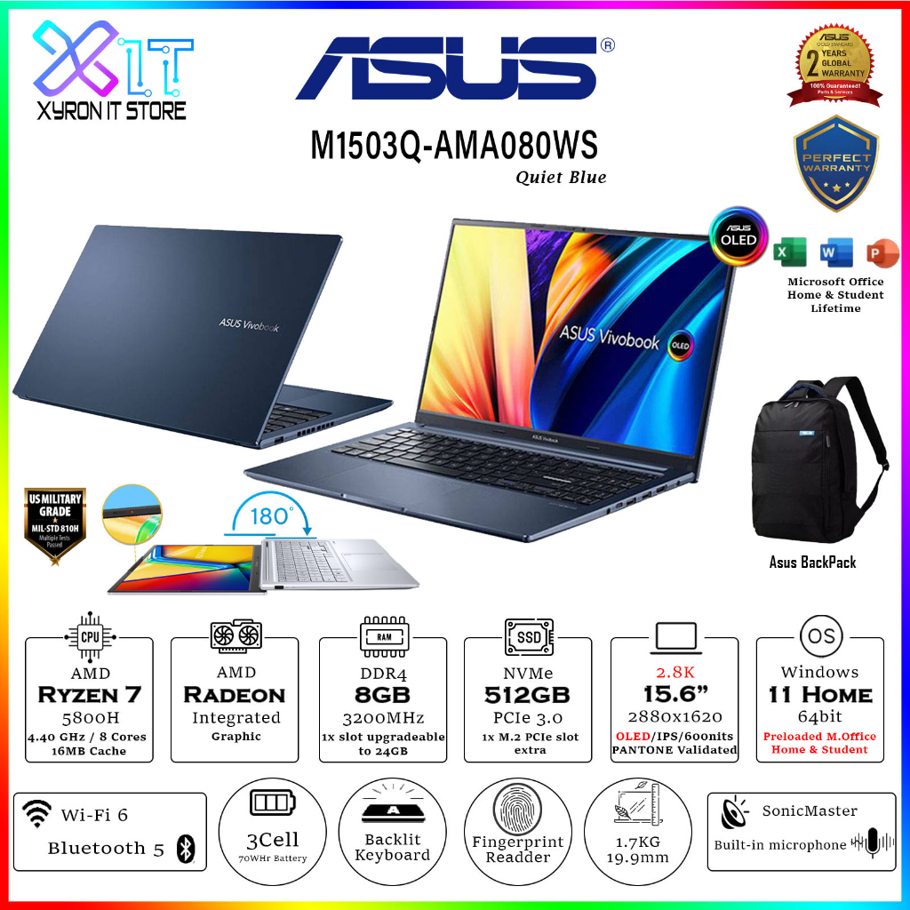 Asus Vivobook 15X M1503Q-AMA080WS/Ryzen 7-5800H/8GB RAM/512GB SSD/15.6 ...