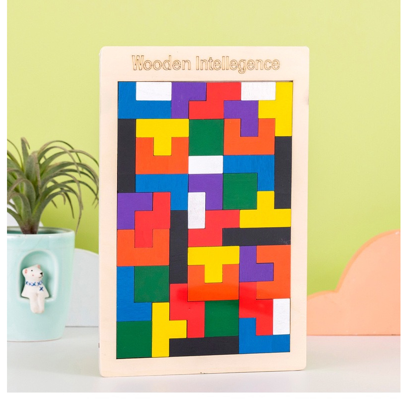 Wooden Puzzles Blocks Brain Teasers Toy Colorful Tetris Board ...