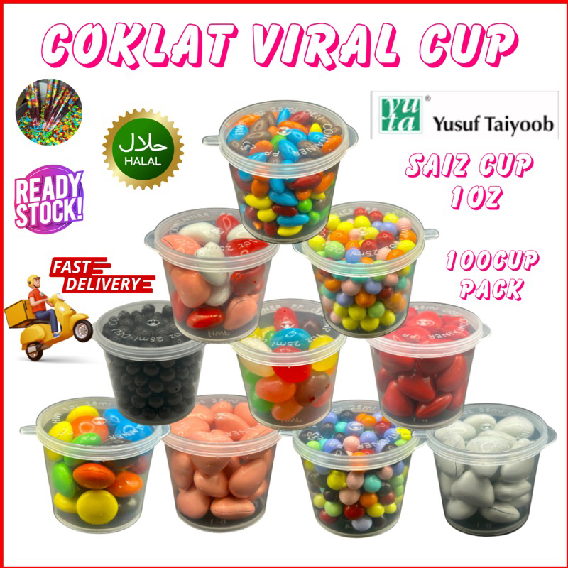 COKLAT VIRAL CUP (100 CUP ) Coklat Kuaci Yusuff Taiyoob Doorgift Gift ...