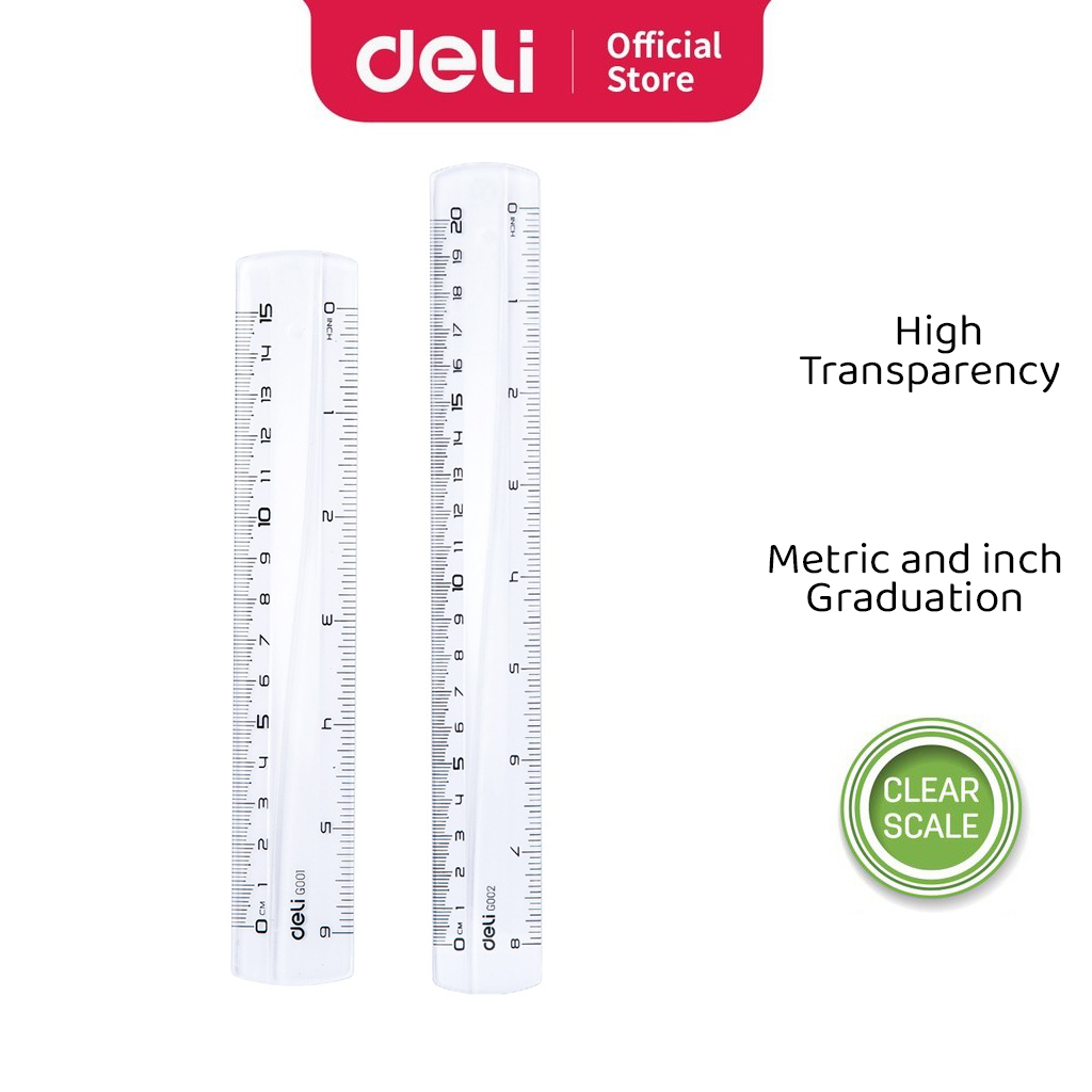 Deli EG00212 Ruler 20cm Transparent Metric and Inch Graduation 15cm ...