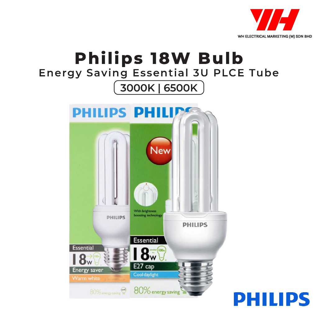 PHILIPS 18W Bulb Energy Saving Essential 3U PLCE Tube E27 Warm White/Day light || Light Bulb ...