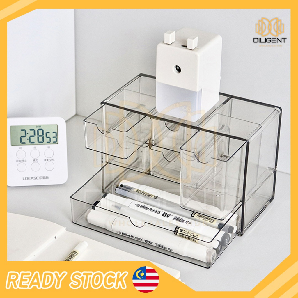 【D296】 Kreatif Penyusun Meja Transparan Box Stationery Cosmetic ...