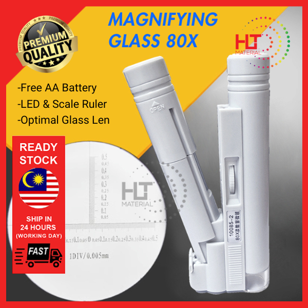 Portable Magnifying Reading Glass 80X With Scale and LED Light Handheld ...