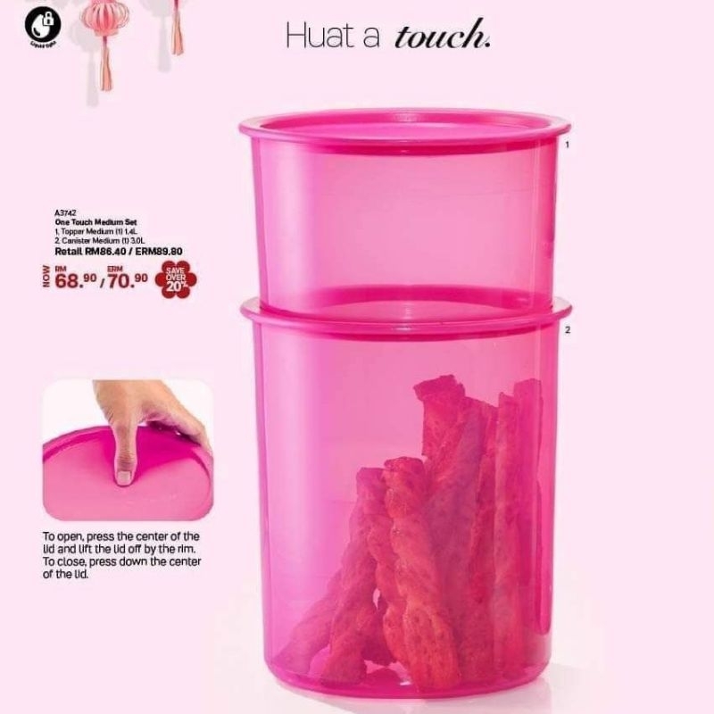 Tupperware One Touch Medium Set 3L & 1.4L (2pcs) | Shopee Malaysia