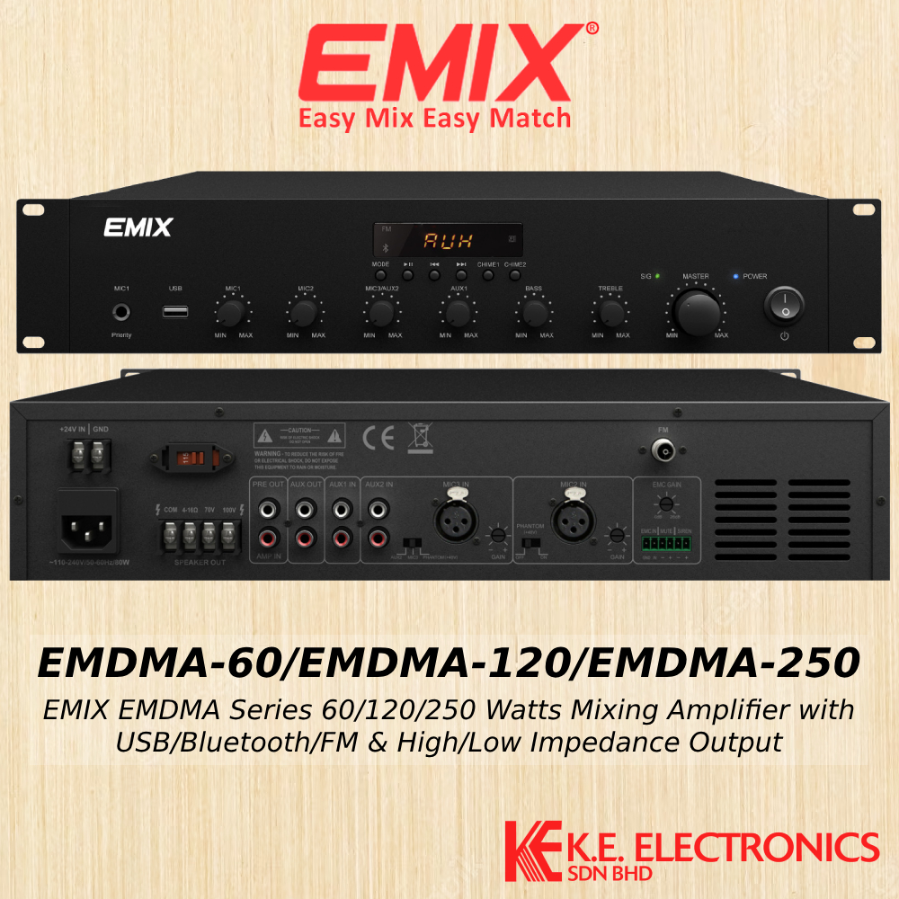 EMIX EMDMA Series 60/120/250 Watts Mixing Amplifier with Bluetooth/USB ...