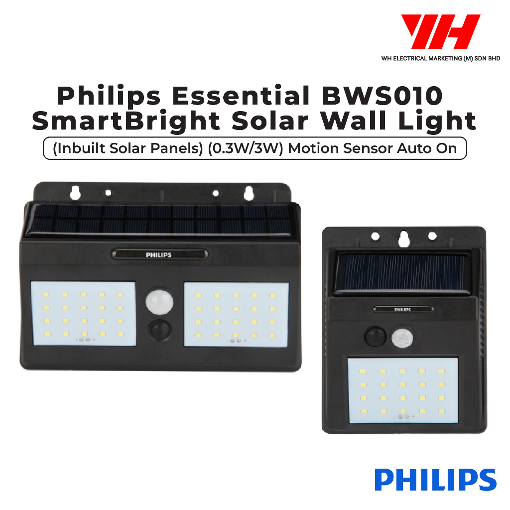 Philips Essential BWS010 SmartBright Solar Wall Light 6500K (Inbuilt ...