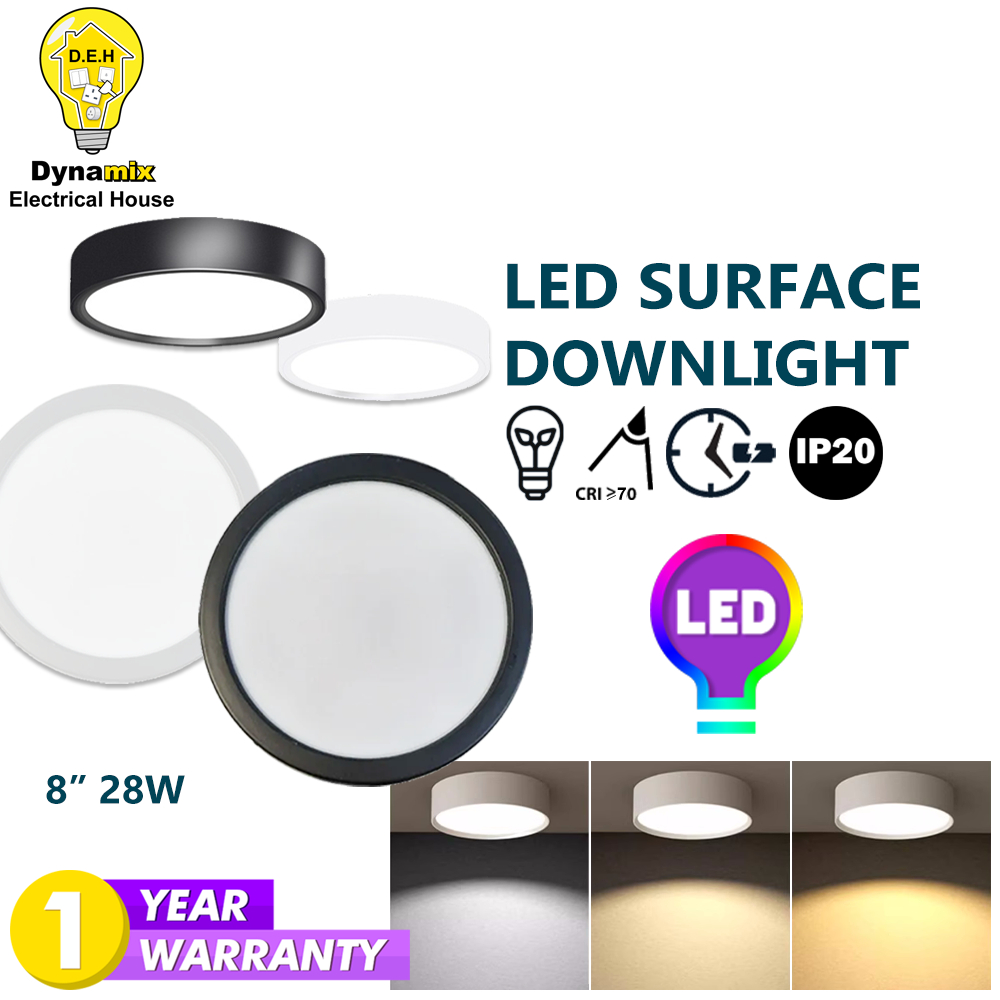 LED Surface Downlight | 8" 28W | Round Black/White | Ceiling/Wall Light ...