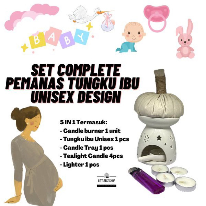 Set Lengkap 5 in 1 (box) Pemanas Tungku Porcelain & Tungku Ibu Plain ...