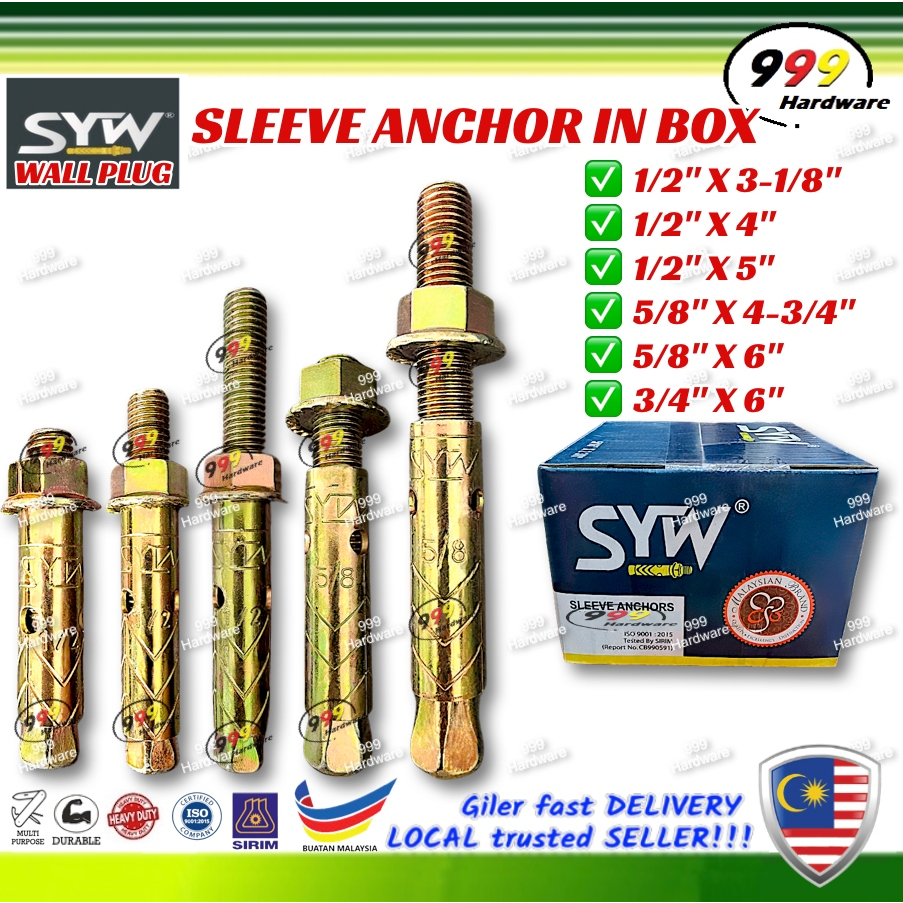 999 SYW 1/2" OR 5/8" OR 3/4" WALL PLUG - BOX / ⌀16,20,25mm WALLPLUG ...