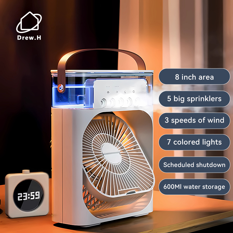 Air Conditioner Cooling Fan With 5 Sprays 7 Color Light Portable Fan ...