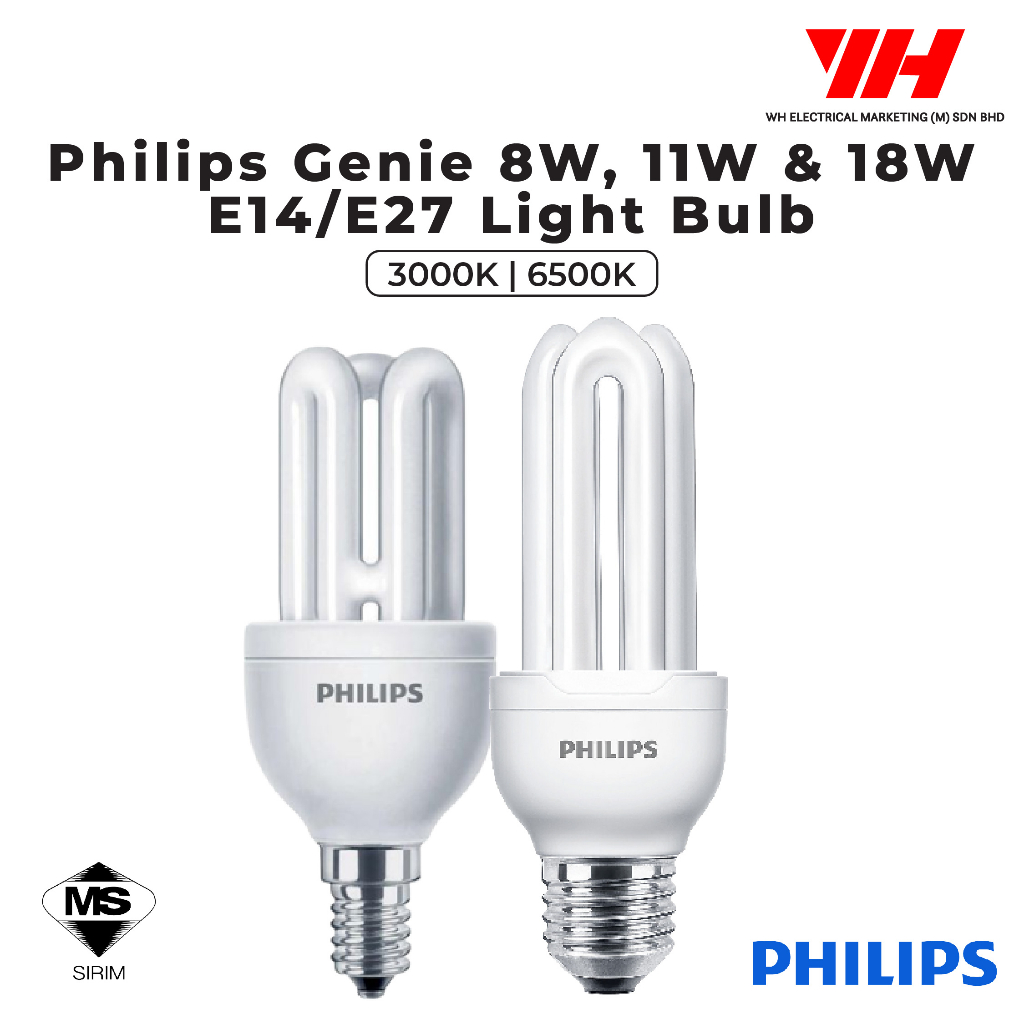 PHILIPS Genie Light Bulb 8W/11W/14W/18W E14/E27 (3000K/6500K) Warm White /Daylight | Light Bulb ...