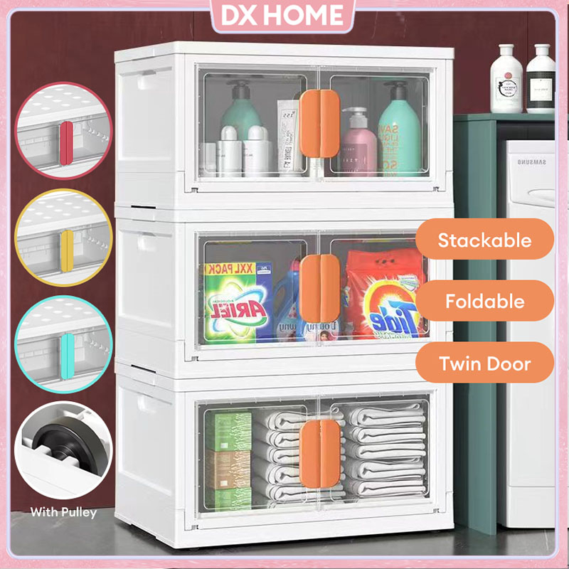 Stackable Storage Container Twin Door Foldable Big Plastic Cabinet ...