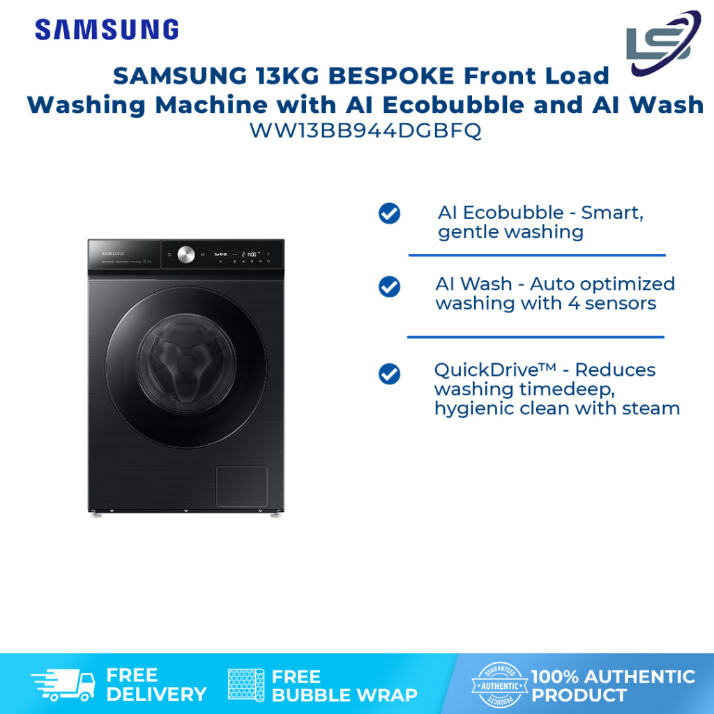 SAMSUNG 13KG BESPOKE Front Load Washing Machine with AI Ecobubble and ...