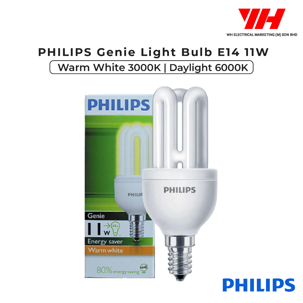 PHILIPS Genie Light Bulb 8W/11W/14W/18W E14/E27 (3000K/6500K) Warm ...