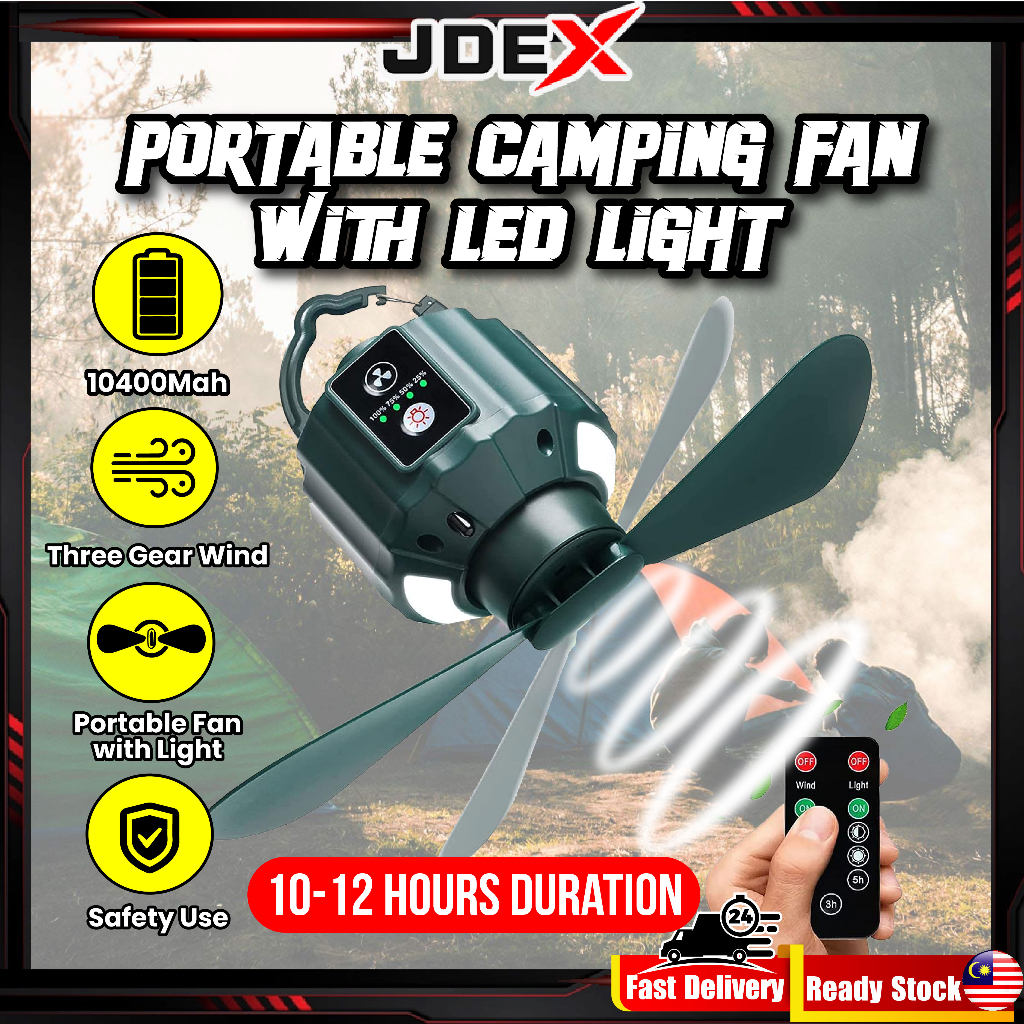 JDEX Mini Tent Fan with Remote Control & LED Light -3 Brightness & 3 Speed Settings -USB Camping ...